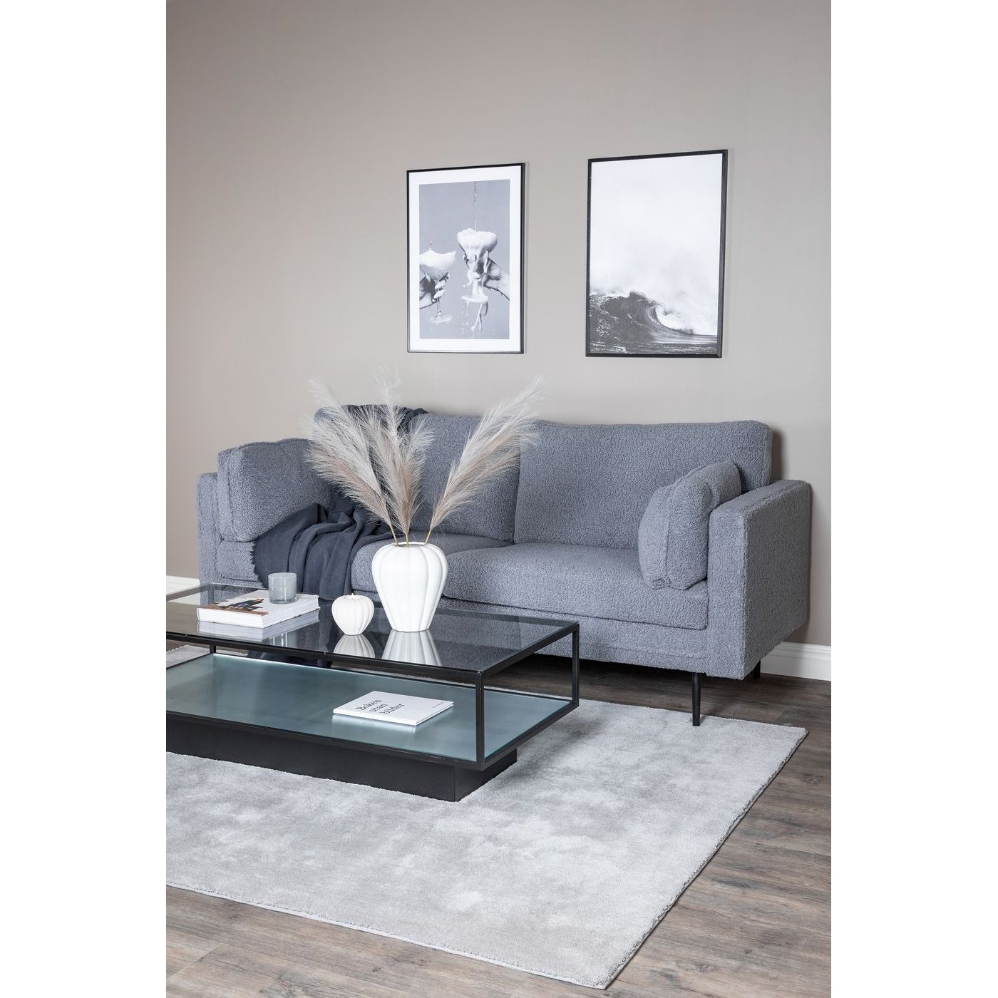 Sohva Huoku Jose, 3-istuttava, leveys 203cm, tummanharmaa teddy | Taloon.com