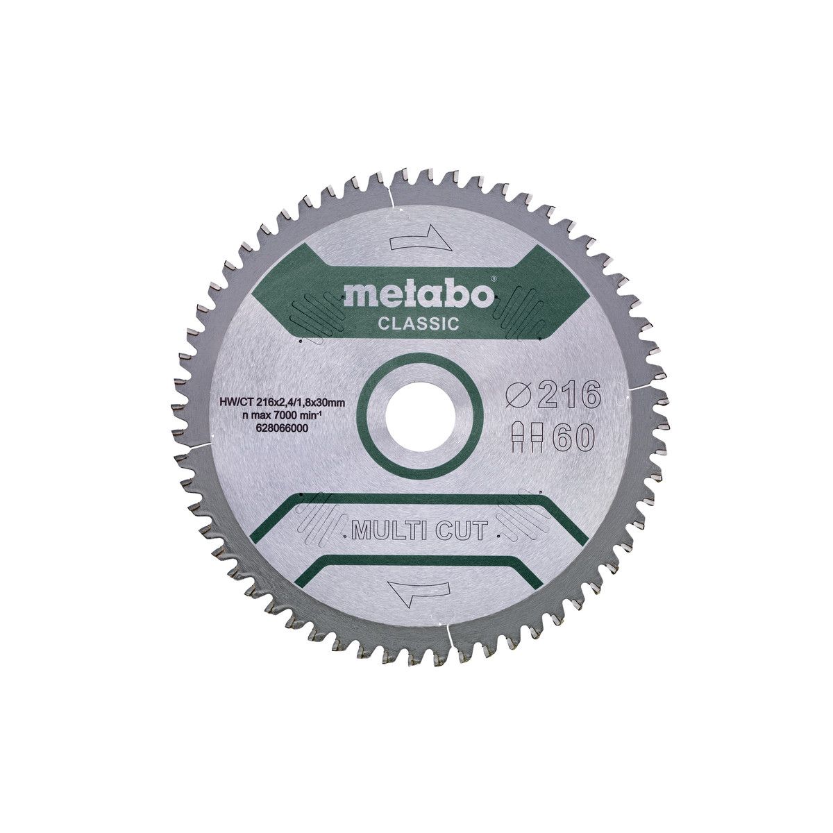 Pyörösahanterä Metabo Multi Cut-Classic Ø216x30 Z60 FZ/TZ 5° neg