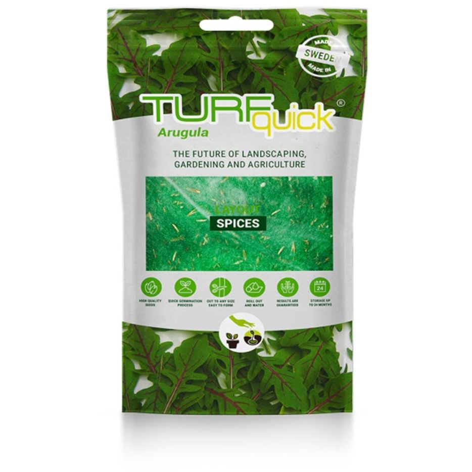 Rucolan siemenet Turfquick, kasvualustalla