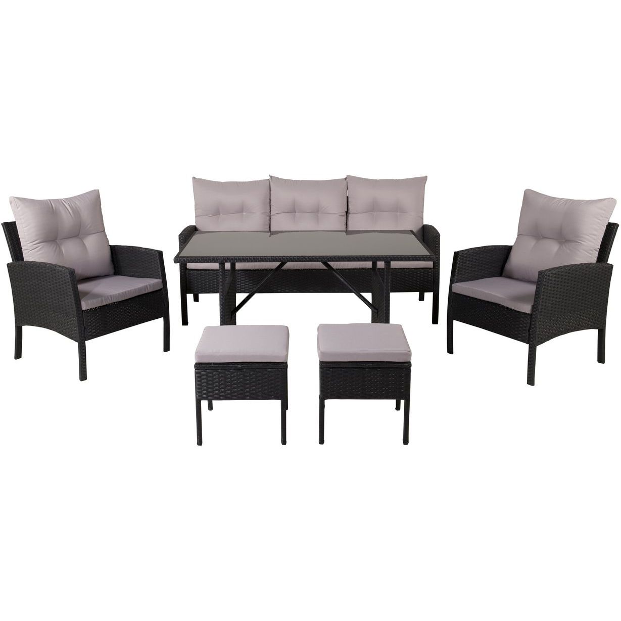 Sohvaryhmä Venture Home Knock, 3-istuttava sohva + 2 lepotuolia + 2 rahia + ruokapöytä, harmaa ...