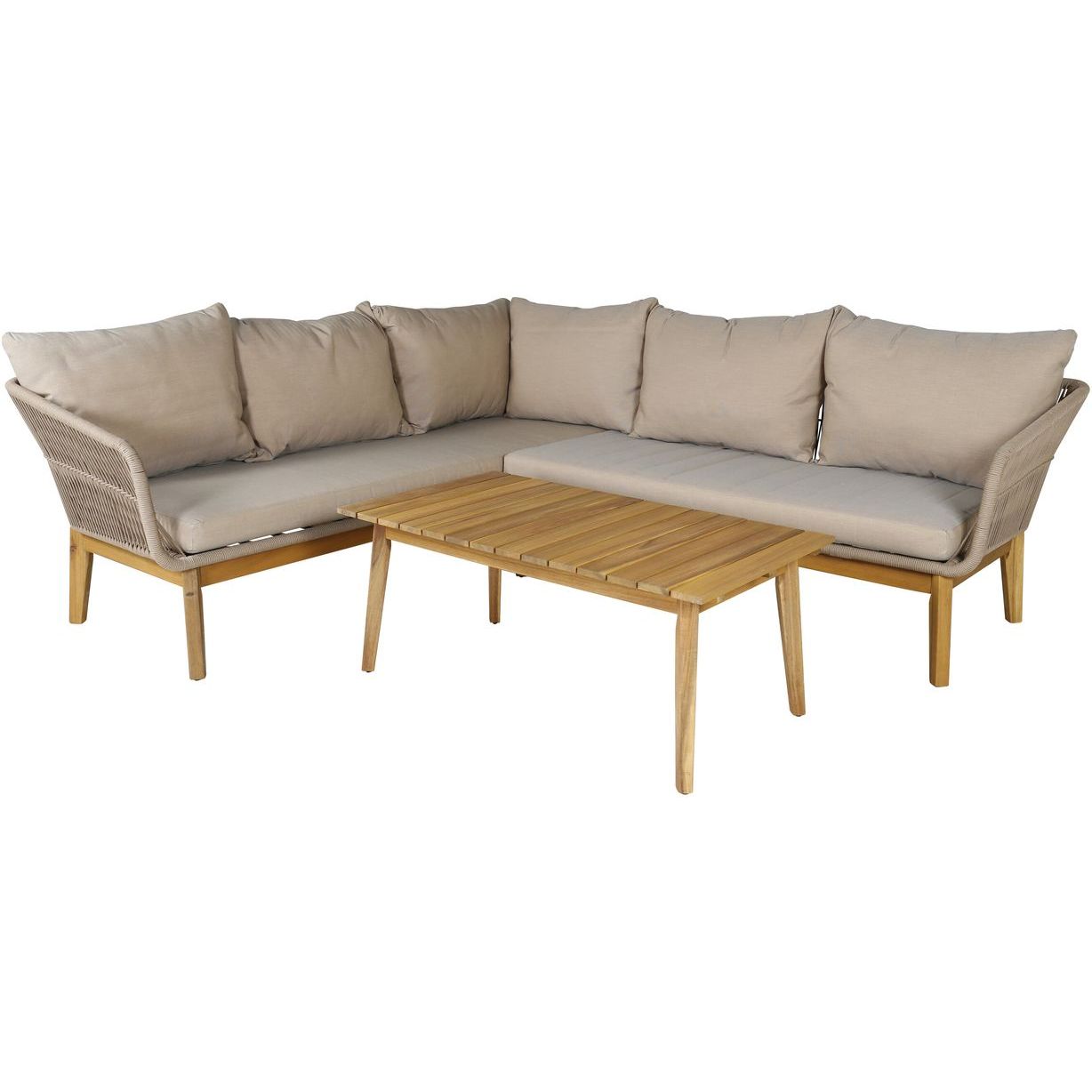 Sohvaryhmä Venture Home Chania, 4-istuttava kulmasohva + sohvapöytä, akaasia | Taloon.com