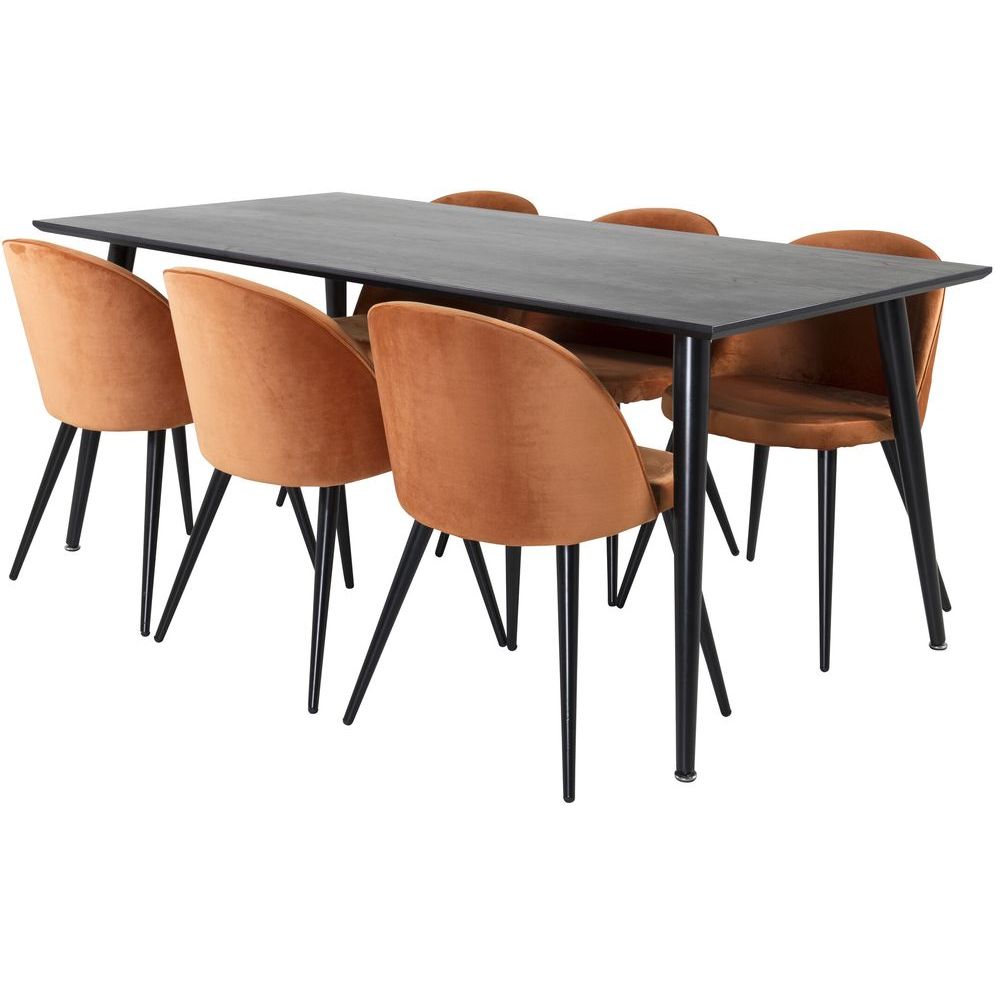 Ruokailuryhmä Venture Home, 180x90cm musta Dipp-pöytä + 6 Velvet-tuolia ...
