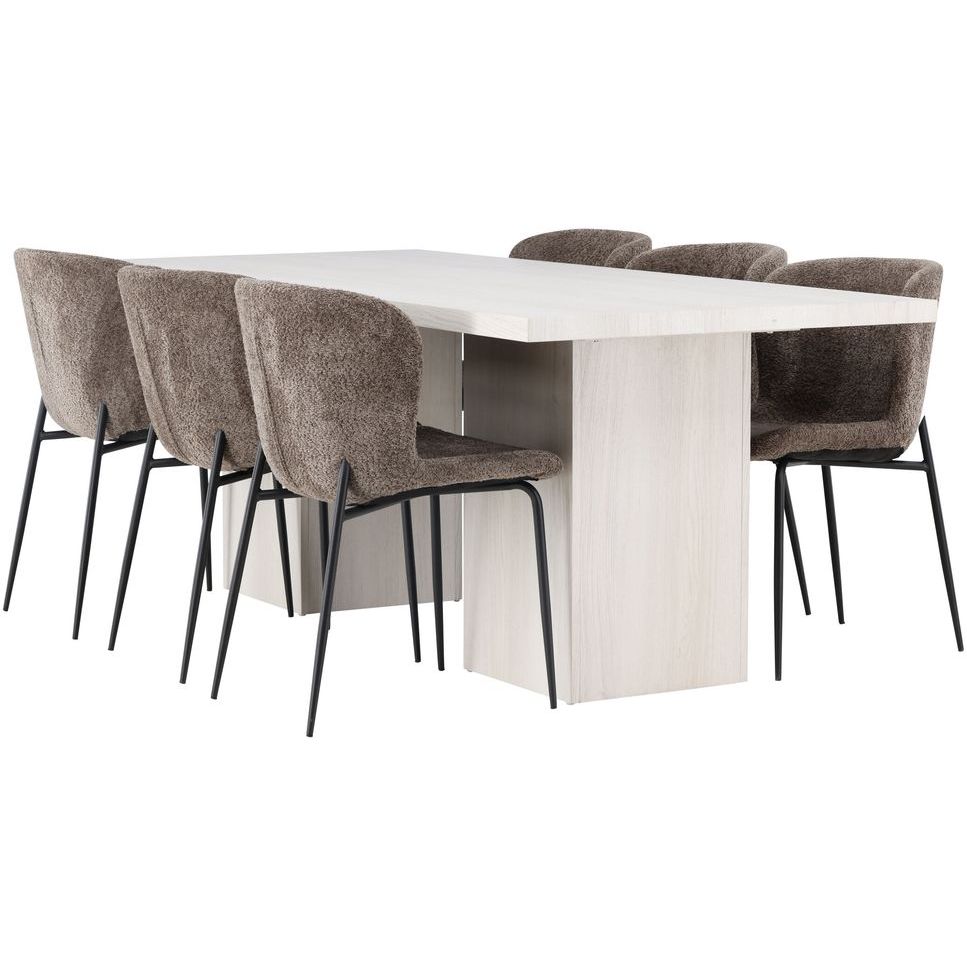 Ruokailuryhmä Venture Home, 200x90cm valkoinen Olga-pöytä + 6 Modesto ...