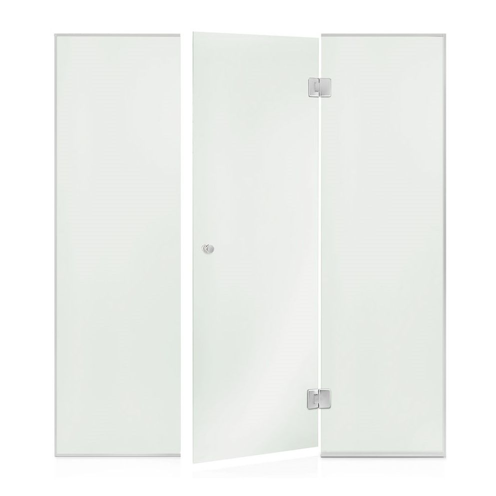 Saunan lasiseinä Andres Glass, ovi, kaksi korkeaa ikkunaa, saranat ...