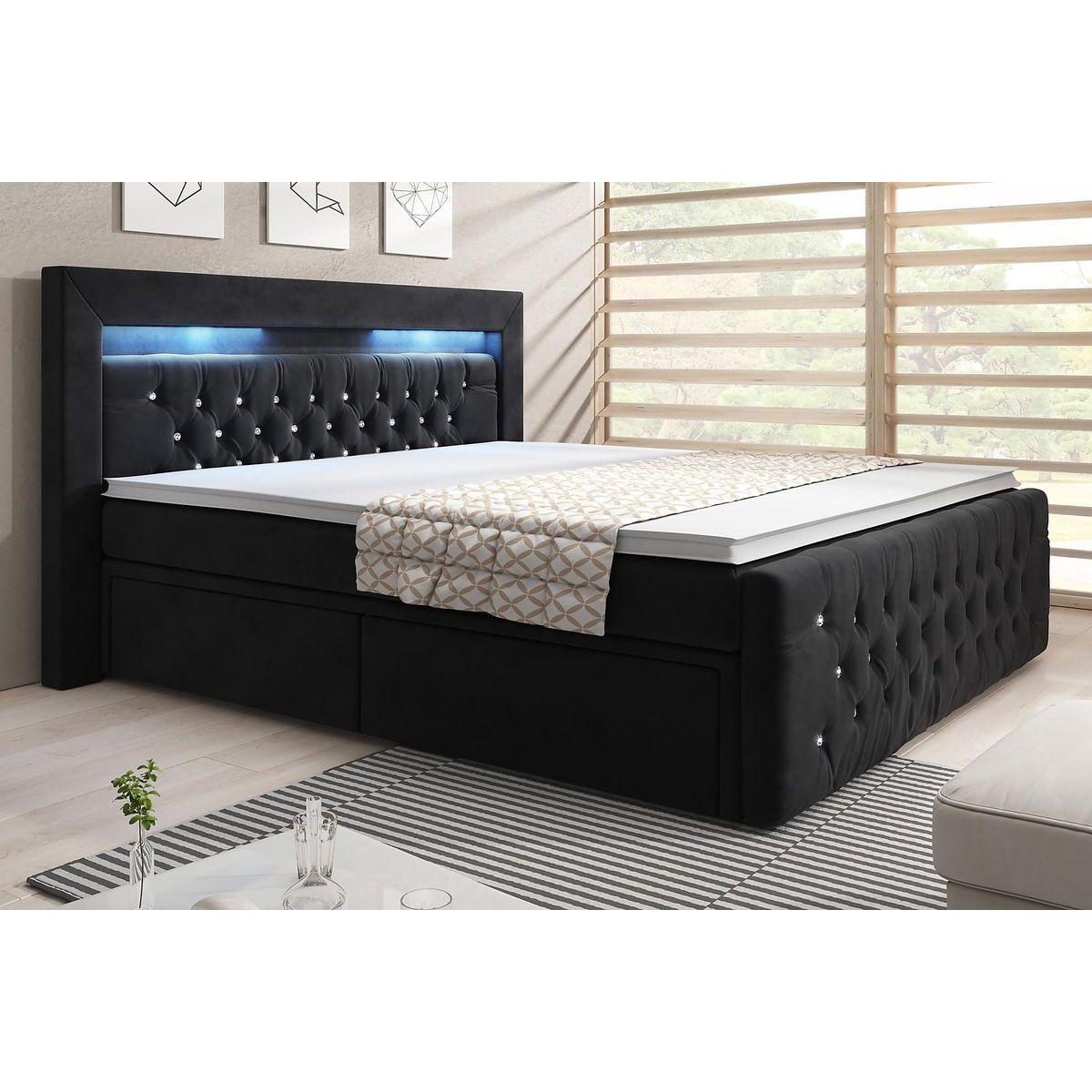 Sänkypaketti Cloud47 Franco Crystal Kova Vaahto 180x200cm sametti musta ...