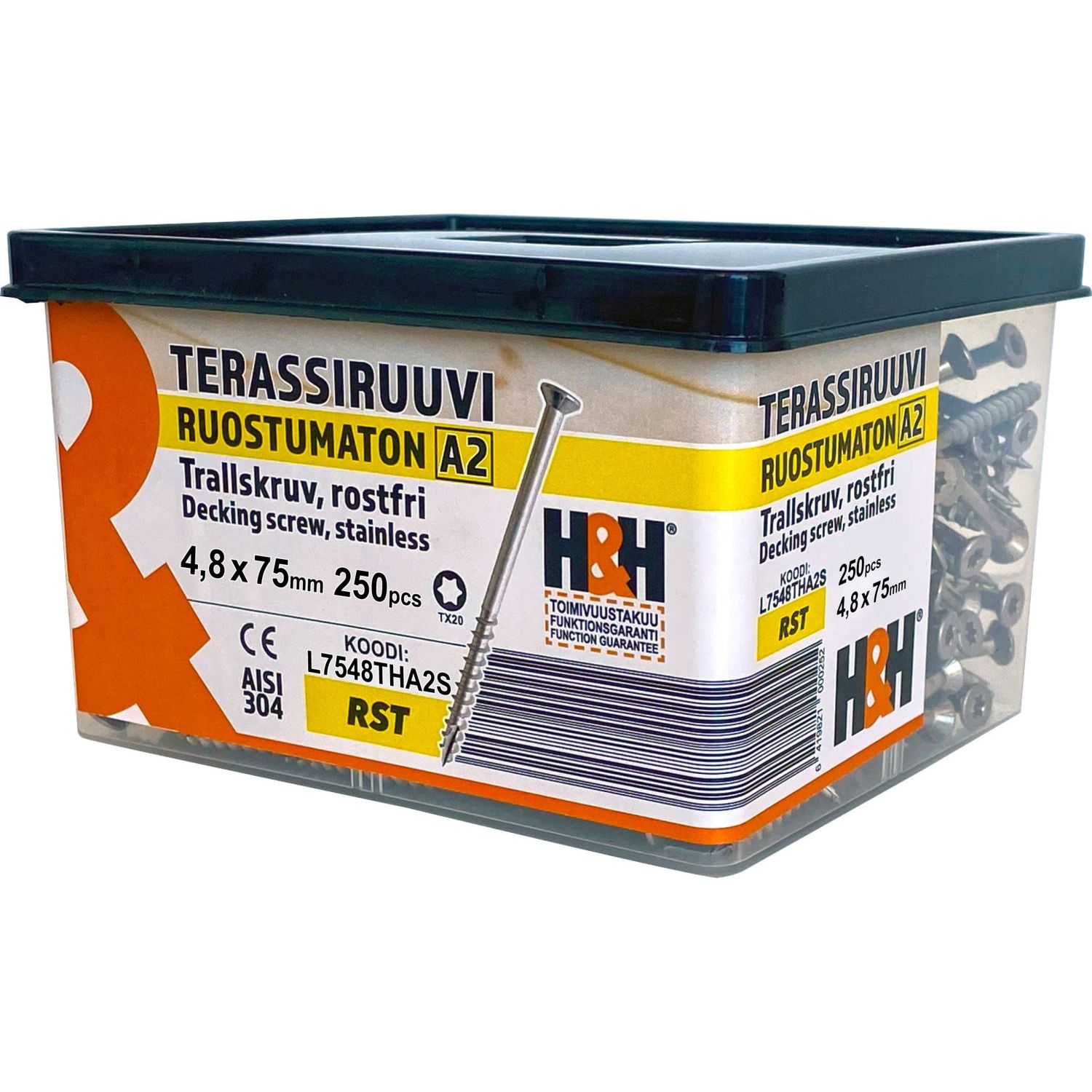 Terassiruuvi H&H 75x4.8mm A2 TX20 250kpl/pkt | Taloon.com
