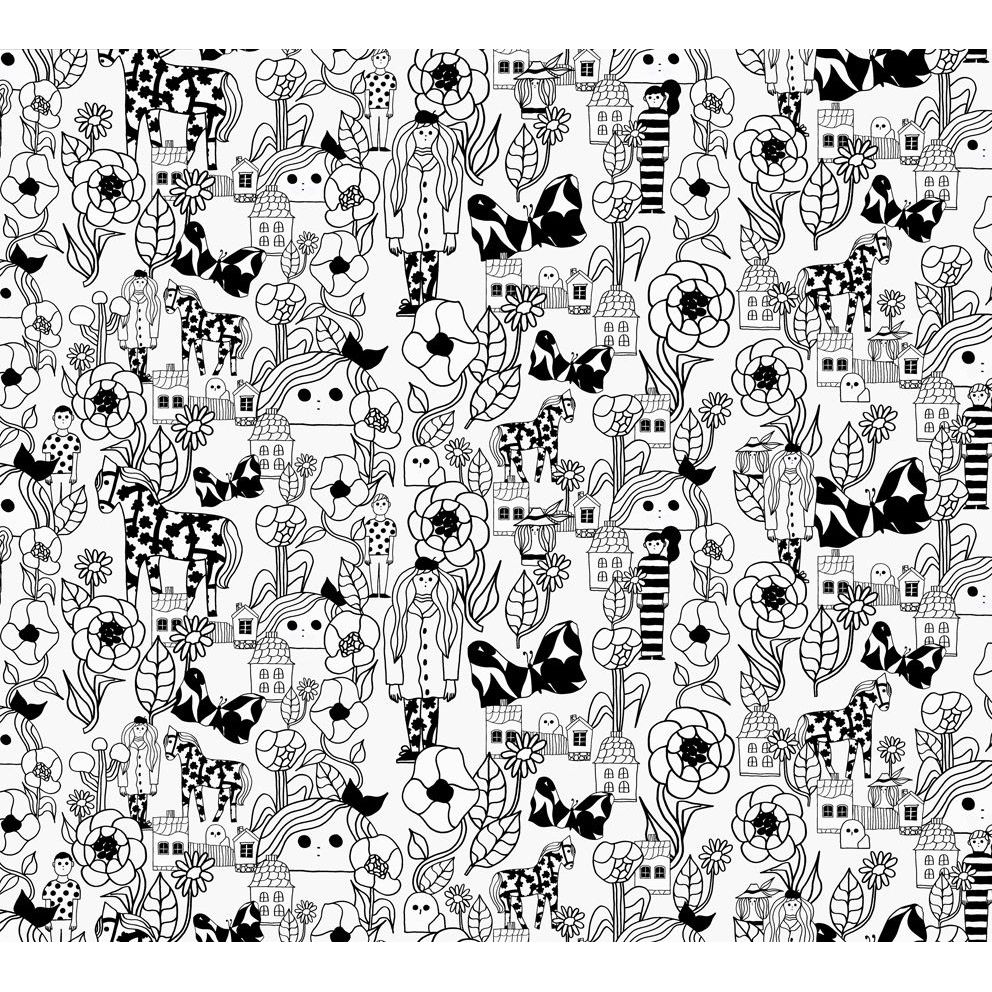 Tapetti Marimekko Marikylä mustavalkoinen 0,7x10,05 m | Taloon.com