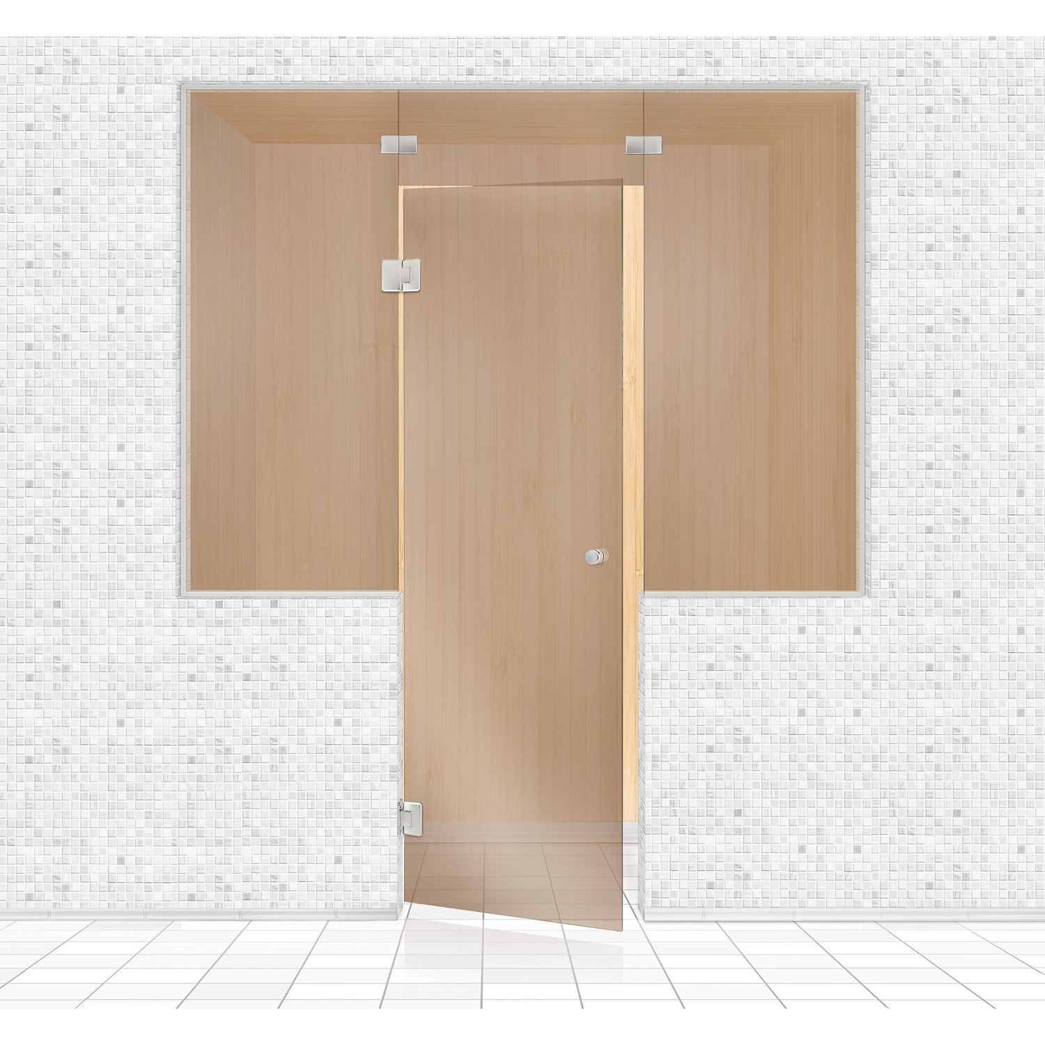 Saunan lasiseinä Andres Glass, ovi, lisäpala ja kaksi ikkunaa, saranat ...