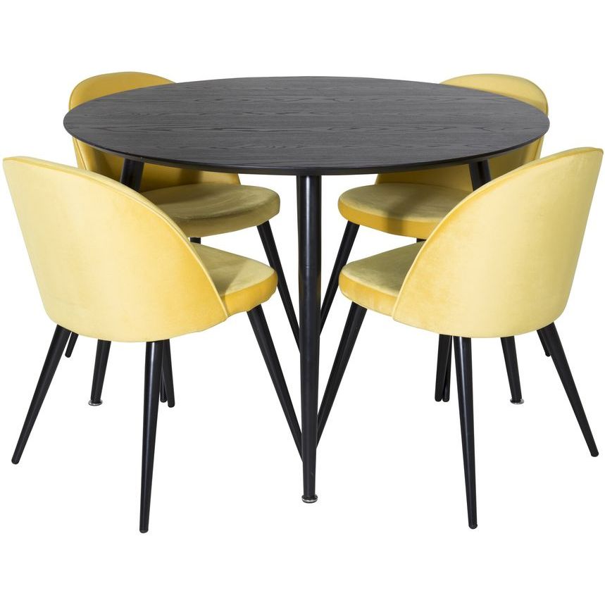 Black Friday | Ruokailuryhmä Venture Home, ⌀115cm musta Dipp-pöytä + 4 Velvet-tuolia, sametti ...