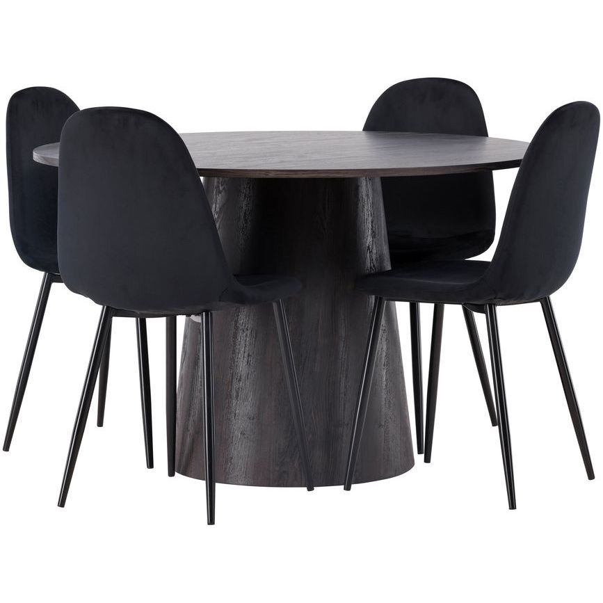 Black Friday | Ruokailuryhmä Venture Home, ⌀120cm Lanzo-pöytä + 4 mustaa Polar-tuolia, sametti ...