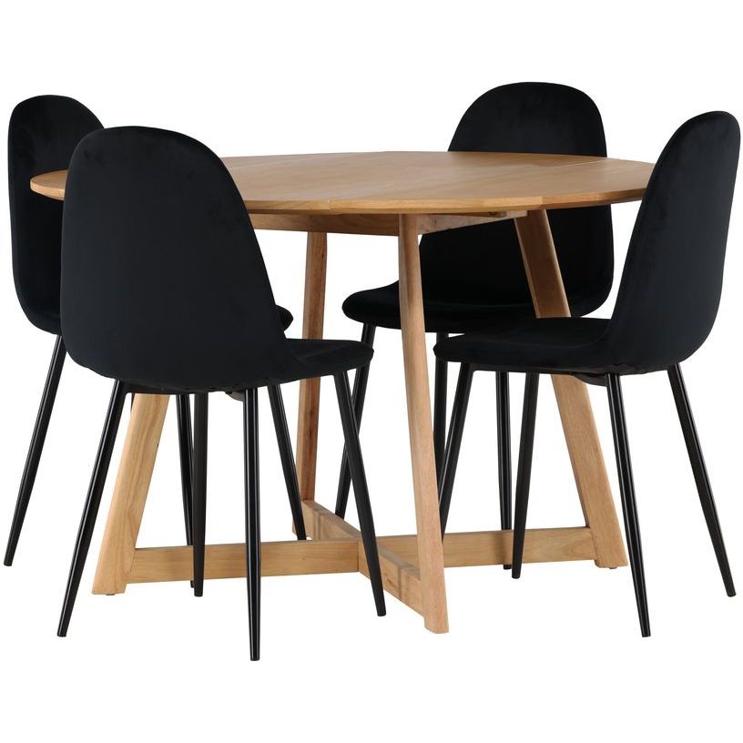 Black Friday | Ruokailuryhmä Venture Home, ⌀120cm Yakidon-pöytä + 4 mustaa Polar-tuolia, sametti ...