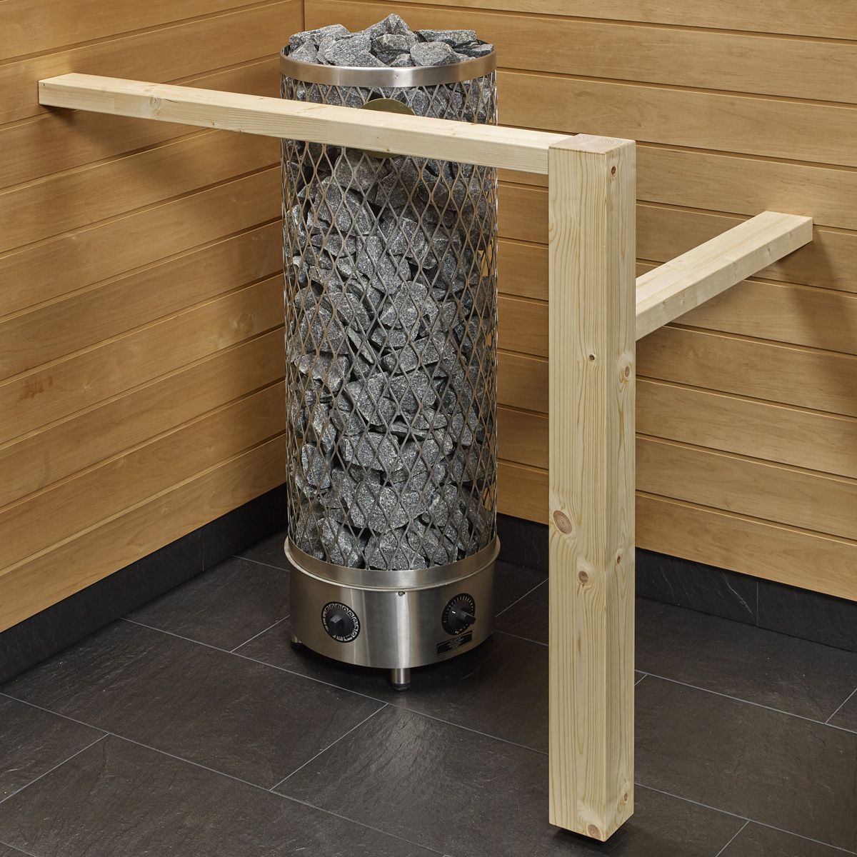 Kiukaan suojakaide/jalkatuki Sun Sauna Log L-malli kuusi | Taloon.com
