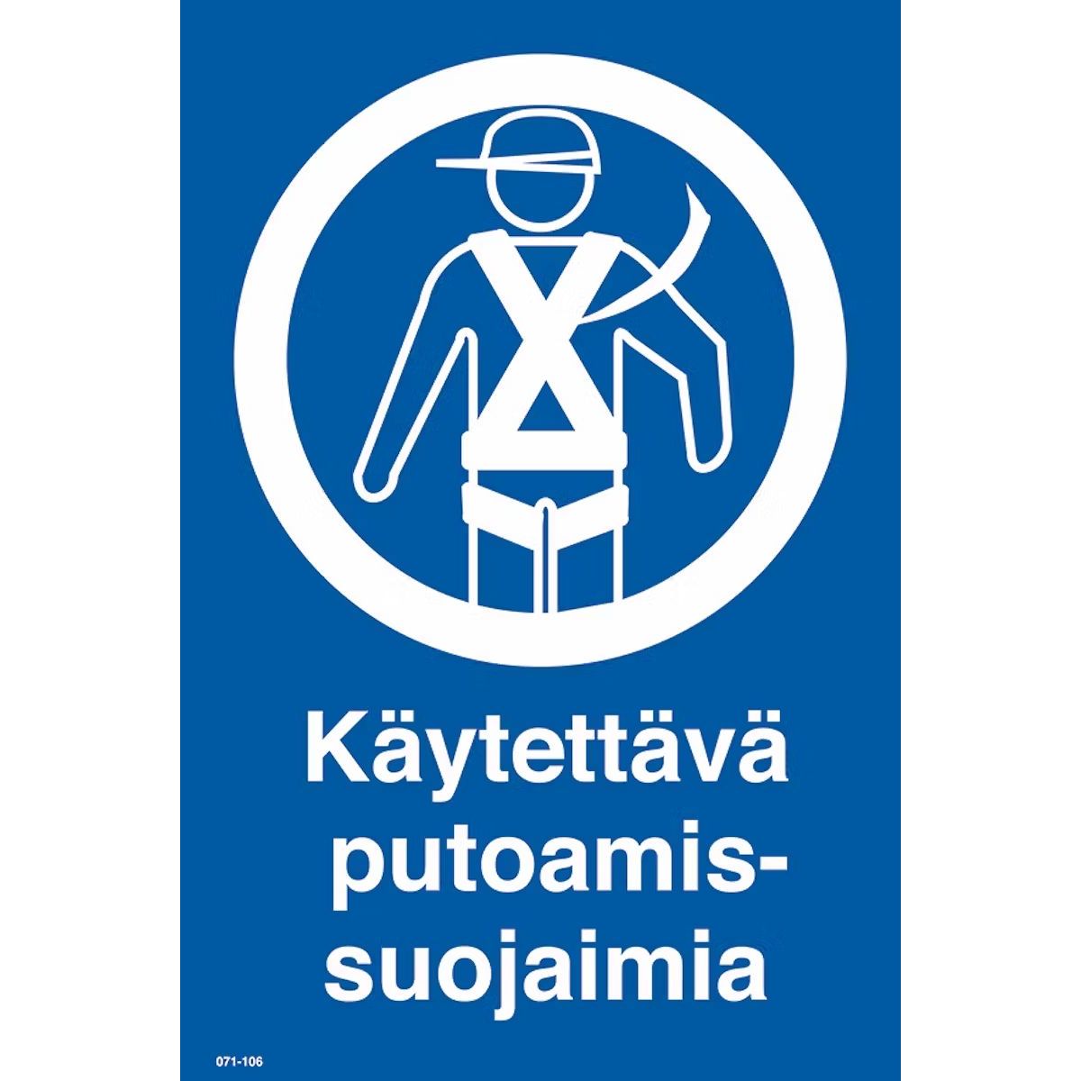 Merkintäkilpi "Käytettävä putoamissuojaimia", 20x30cm | Taloon.com