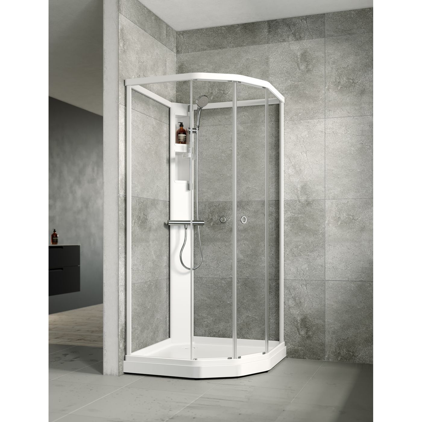 Suihkukaappi Flow Semi Standard kirkas lasi matala 184 cm eri ...