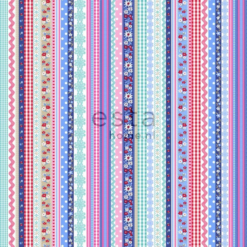 Tapetti Ribbons 138140 0,53x10,05 m sininen/pinkki non-woven | Taloon.com