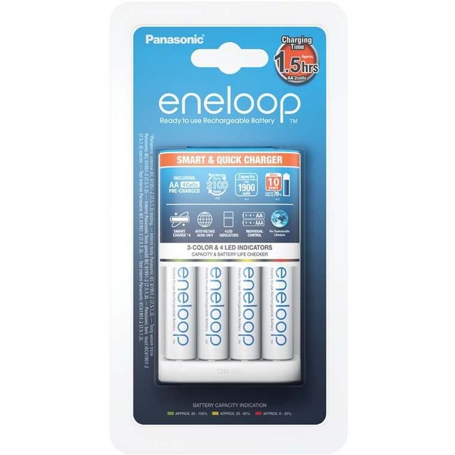 Ladattavat paristot Panasonic 4x1900mAh AA + BQ-CC55 laturi | Taloon.com