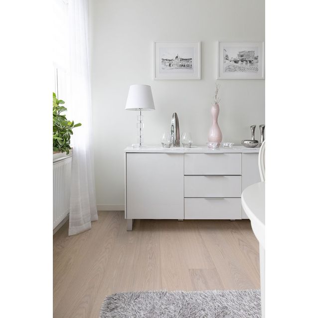 Kovetettu puulattia Bjelin Tammi Vistorp 3.0 Powder White, mattalakattu, eri kokoja | Taloon.com