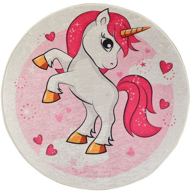 Lastenhuoneen pyöreä matto Linento Poni Ø140cm vaaleanpunainen | Taloon.com