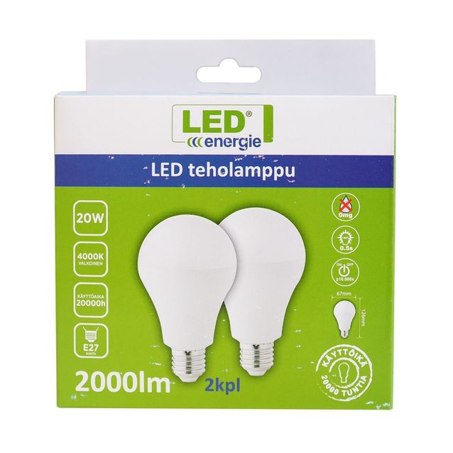 LED-teholamppu LED Energie A67/E27 20 W 2000 lm 4000 K 2kpl | Taloon.com