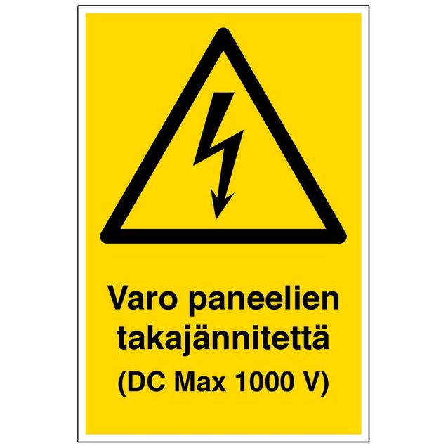 Merkintäkilpi "Varo paneelien takajännitettä", 8x10cm | Taloon.com