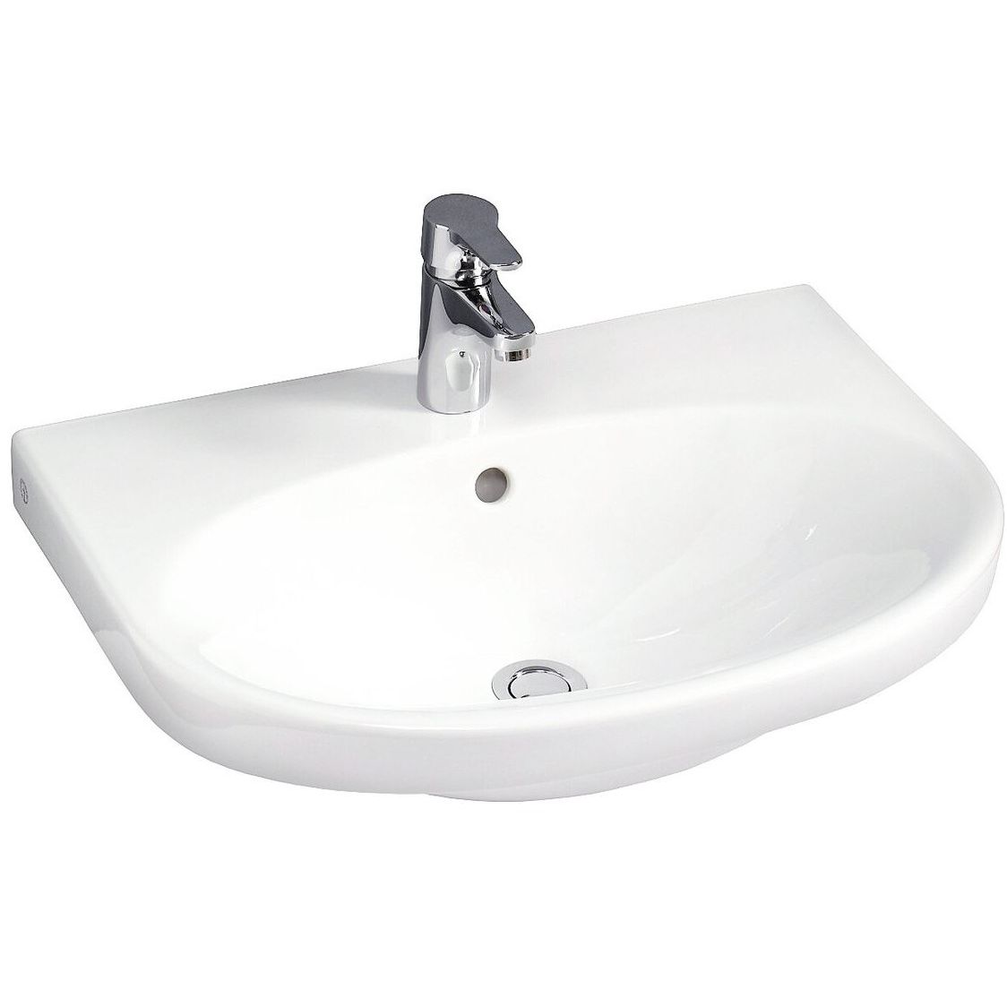 Pesuallas Gustavsberg Nautic, 56 cm, pultti/kannatinkiinnitys, hananreikä keskellä, CeramicPlus ...