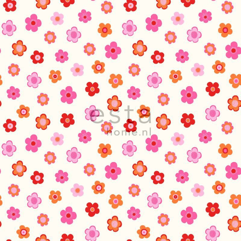 Tapetti Vintage Flowers 138725, retro, pinkki, punainen