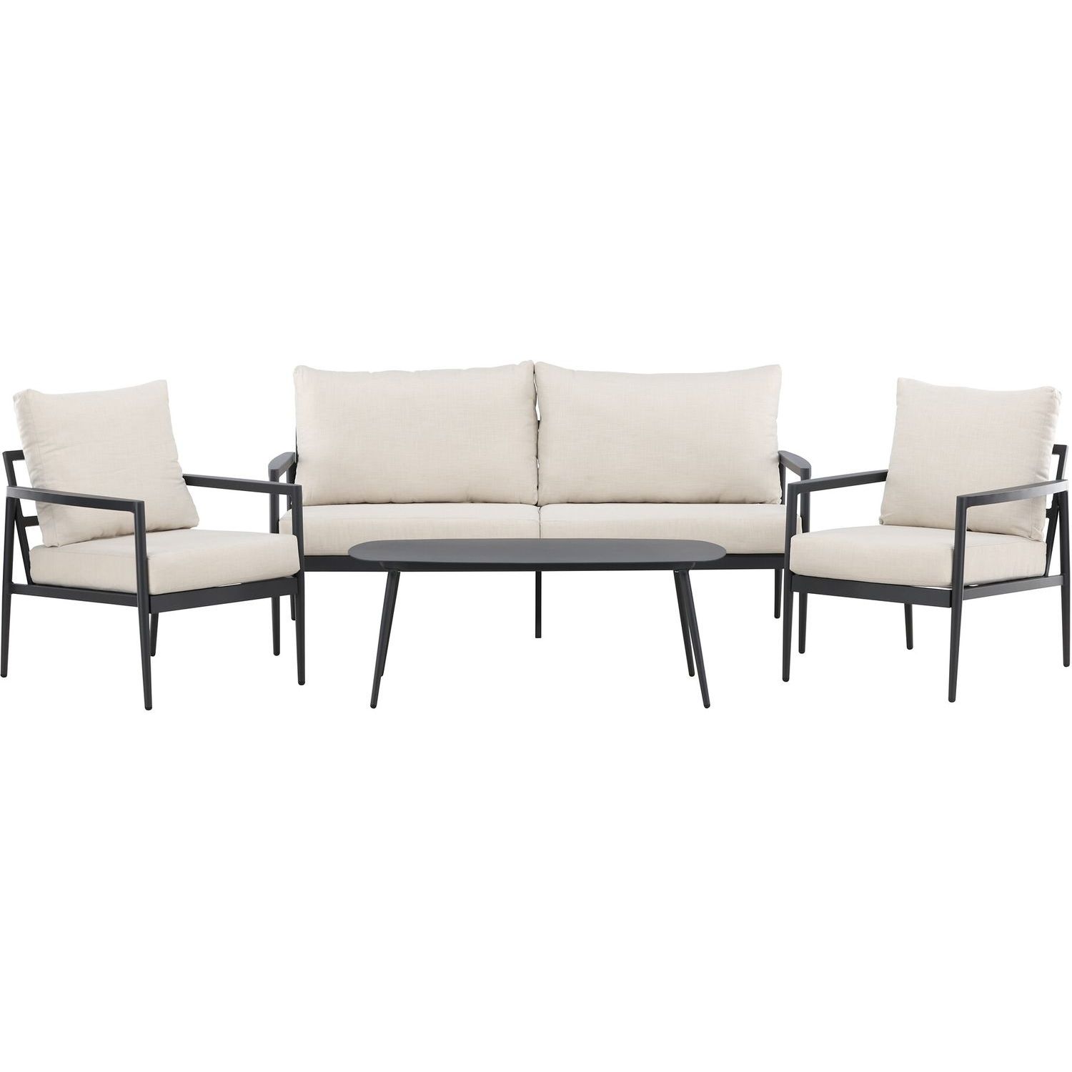 Sohvaryhmä Venture Home Taromina, 2-istuttava sohva + 2 lepotuolia + sohvapöytä, musta/beige ...